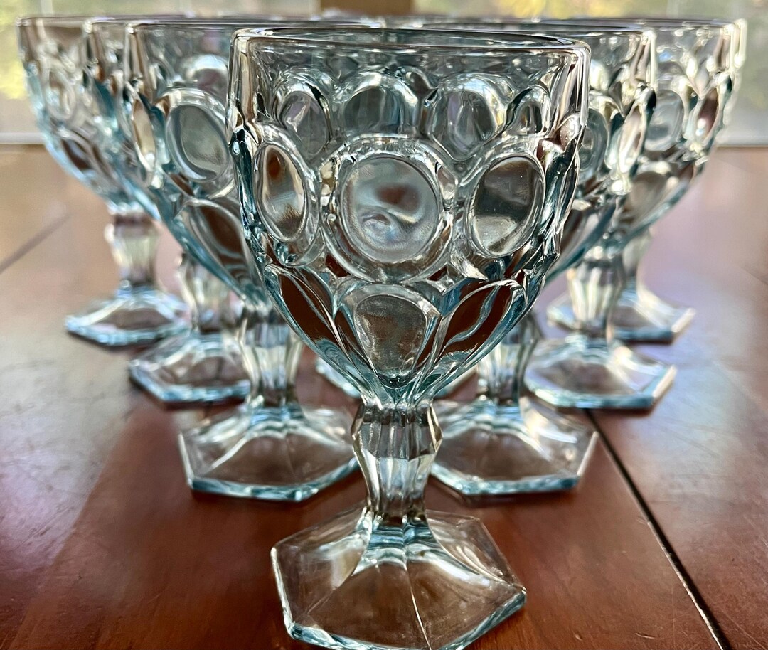 VINTAGE | Fostoria Moonstone Light Blue Tea Wine Glasses | Hexagon Base ...