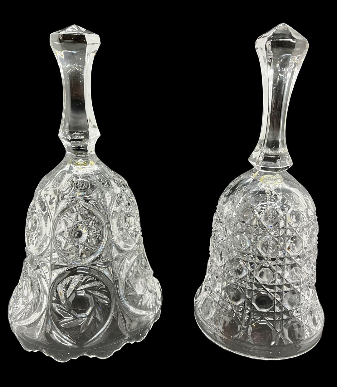 VINTAGE | Pair of Crystal Glass Dinner Bells | Caned Basketweave ...