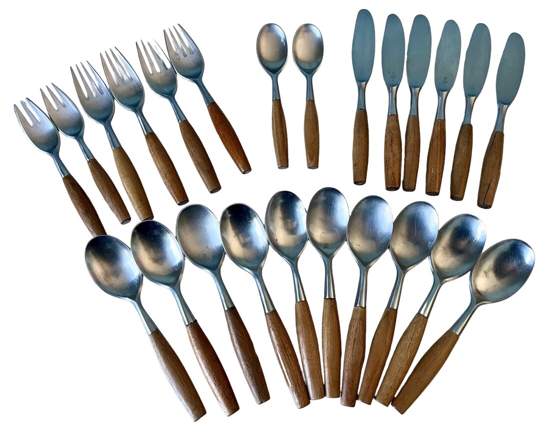 VINTAGE | Choice of Dansk FJORD Stainless Steel Flatware | Teak Handles ...