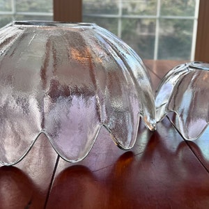 VINTAGE 13 Piece Blenko Glass Salad Set Lotus Pattern Clear Glass Bowls ...