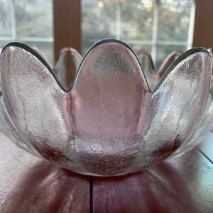 VINTAGE 13 Piece Blenko Glass Salad Set Lotus Pattern Clear Glass Bowls ...