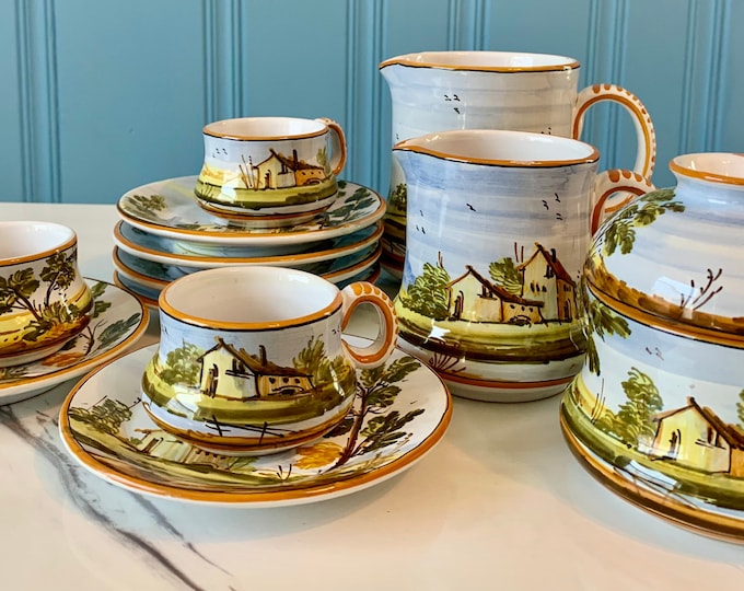 VINTAGE | 12-piece Castelli Italy Majolica Pottery Set | Hand Painted ...
