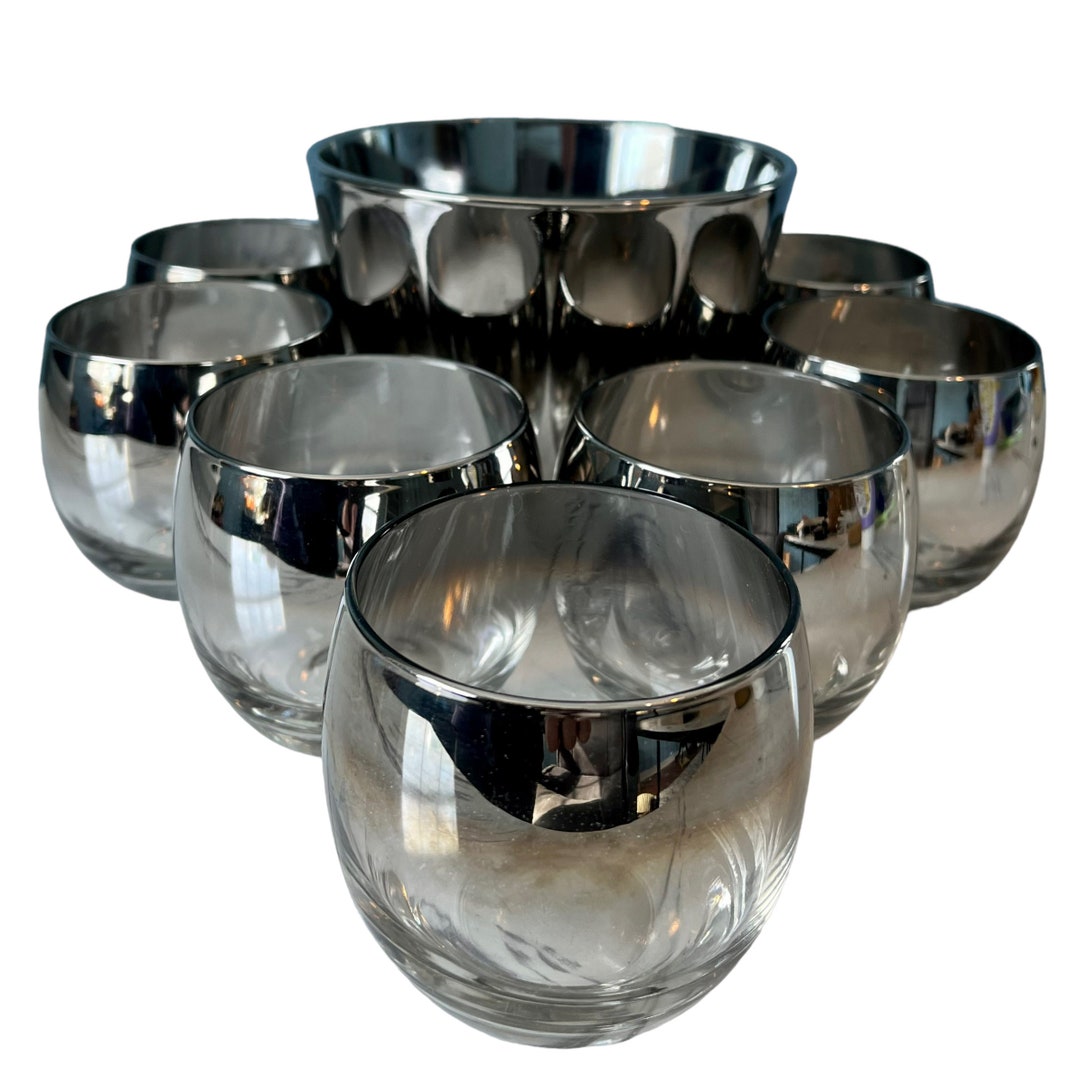 VINTAGE | Vitreon Queen's Lusterware Silver Fade | 7 Roly Poly Glasses ...