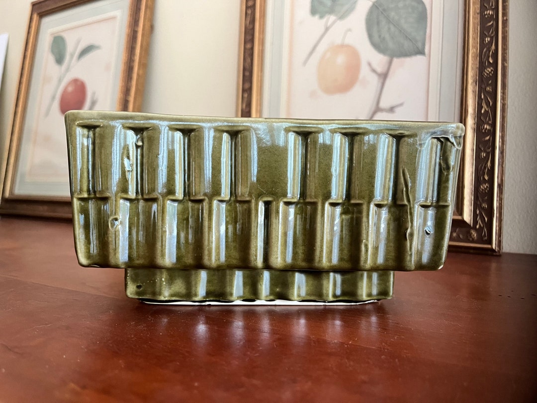 Vintage Cookson Pottery Planter: Avocado Green Geometric Decor - Etsy