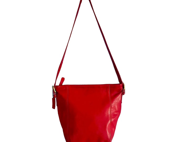 VINTAGE Coach Monterey Hobo Bag Style 4027 Red Cowhide Leather Brass ...