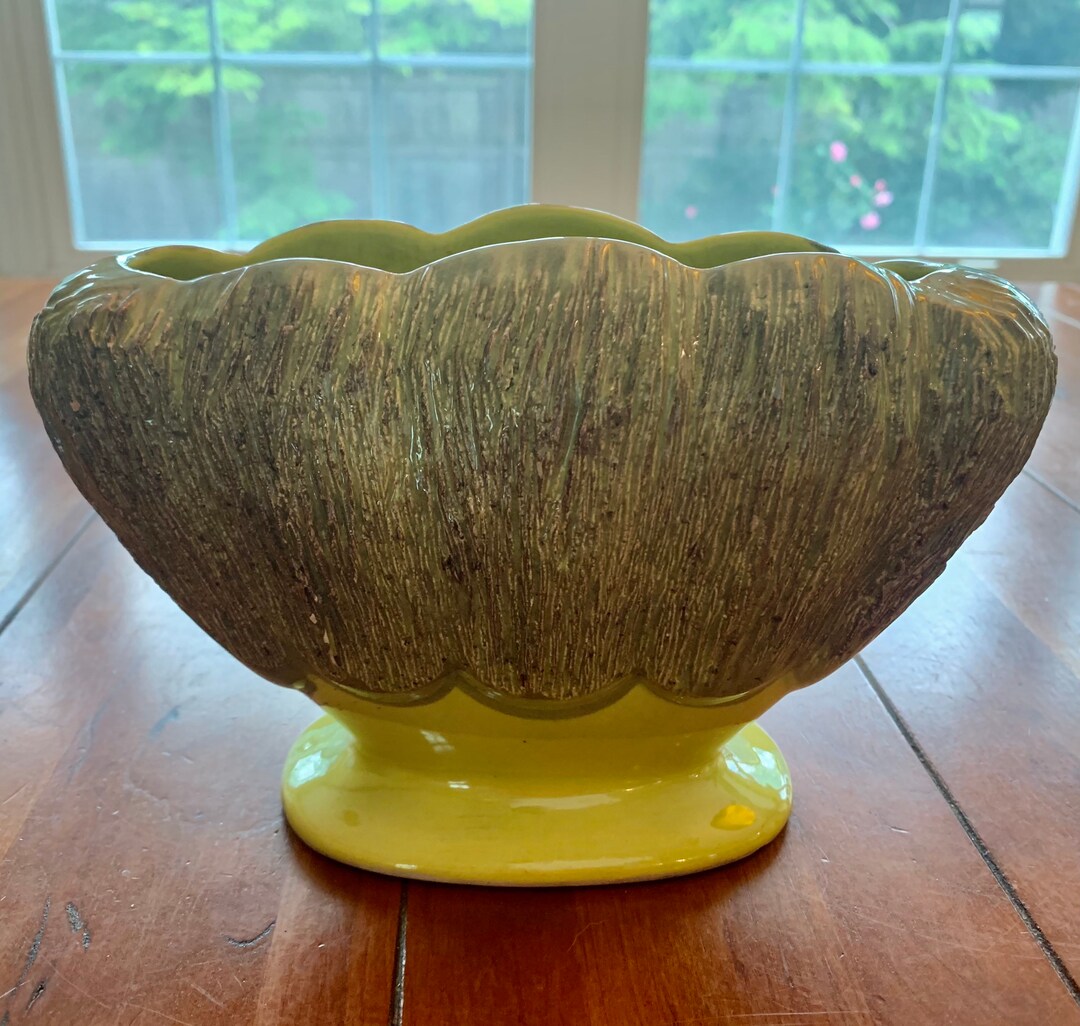 VINTAGE / 1950s Aborn Pottery Planter H-6 / Base verde lima / Tapa de ...