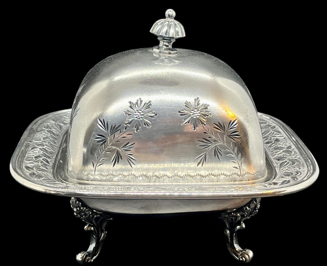 ANTIQUE Meridian Britannia Silverplate Covered 1 Lb Butter Dish ...