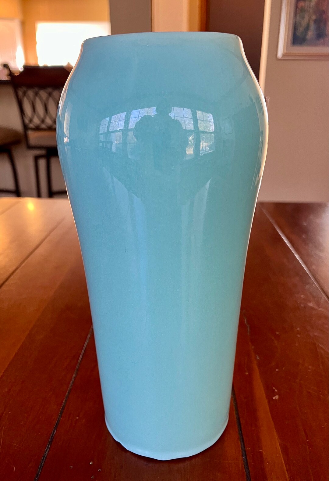 VINTAGE | Tall Aqua Ceramic Vase | Heavy Turquoise Glaze | Bulbous Top ...