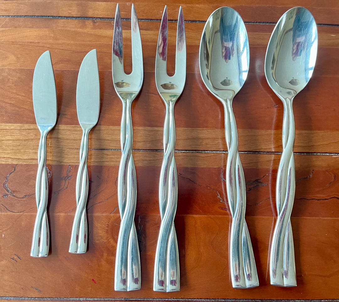 VINTAGE | Choice of Dansk Aalto 18/10 Stainless Steel Serveware Flatware | Twisted Braided ...