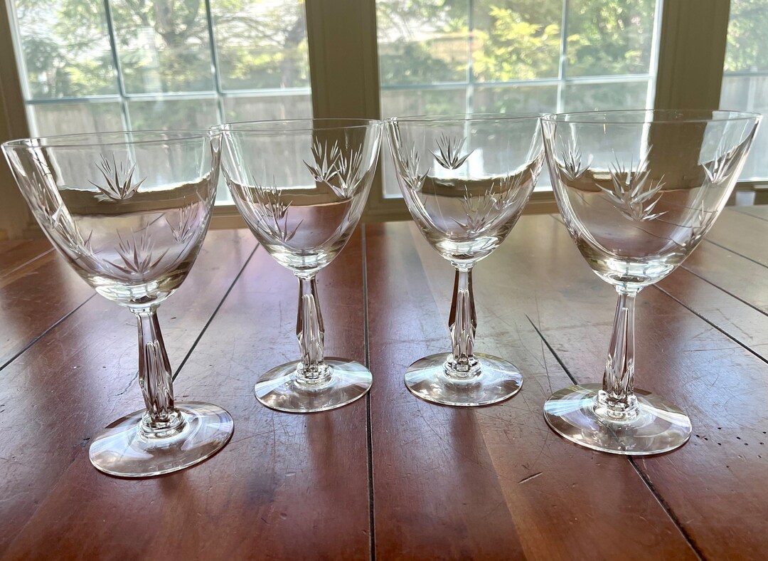VINTAGE 4 Tiffin Franciscan Crystal Water Goblets or Wine Glasses Dawn ...