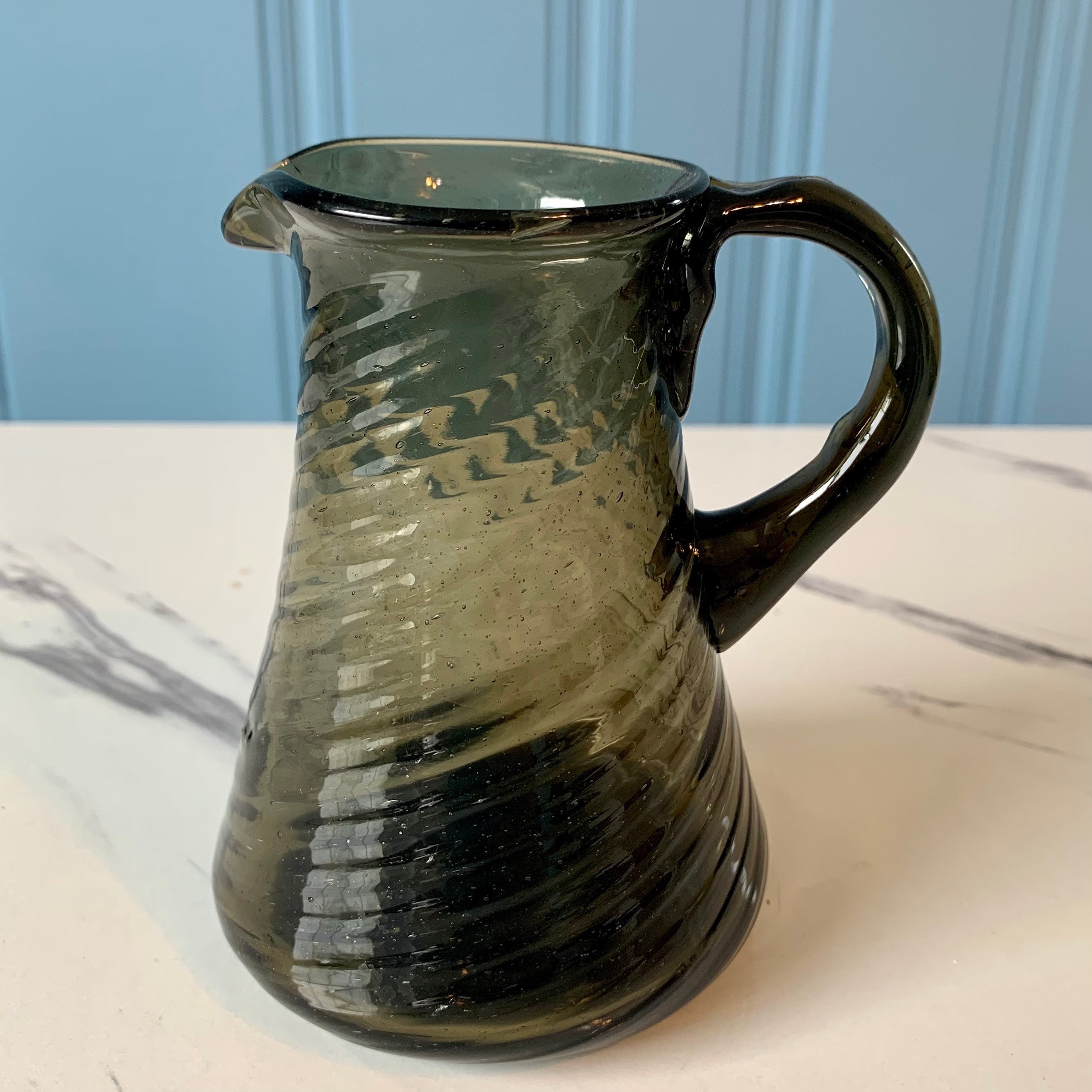 VINTAGE Gray Swirl Art Glass Pitcher Applied Handle Hand - Etsy