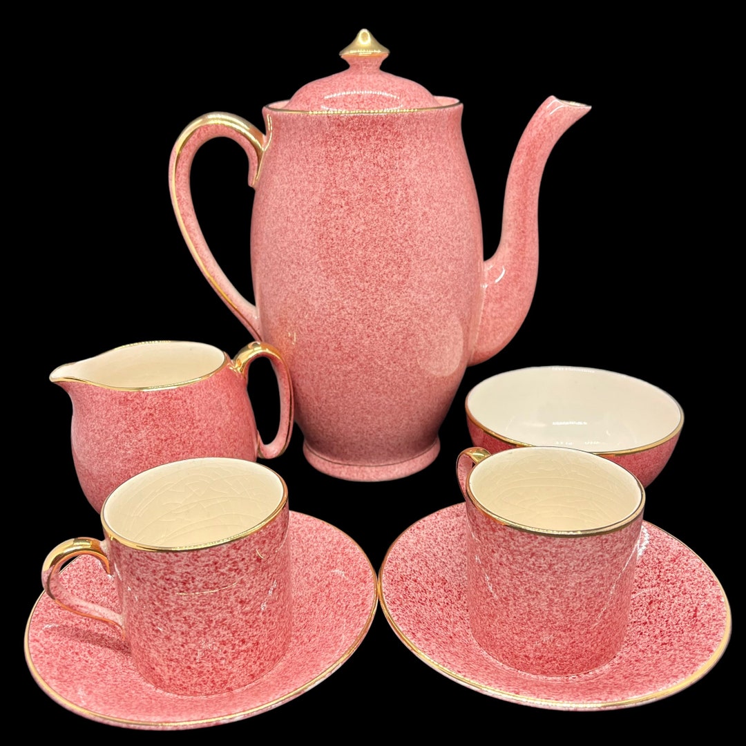 Vintage Royal Winton Grimwades Coffee Set: Speckled Pink With Gold Trim ...