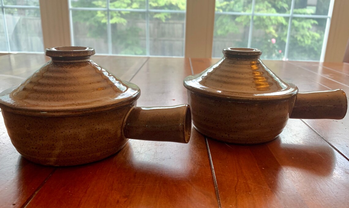 VINTAGE Set of 2 Brown Stoneware Pottery Onion Soup Bowls | Etsy