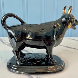 ANTIQUE | Jackfield Pottery Cow Bull Creamer | Glossy Black Glaze ...