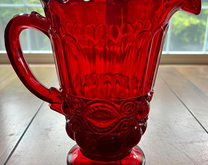 VINTAGE | Mosser Glass Red Eye Winker Handled Pitcher| Made in USA | 28 ...