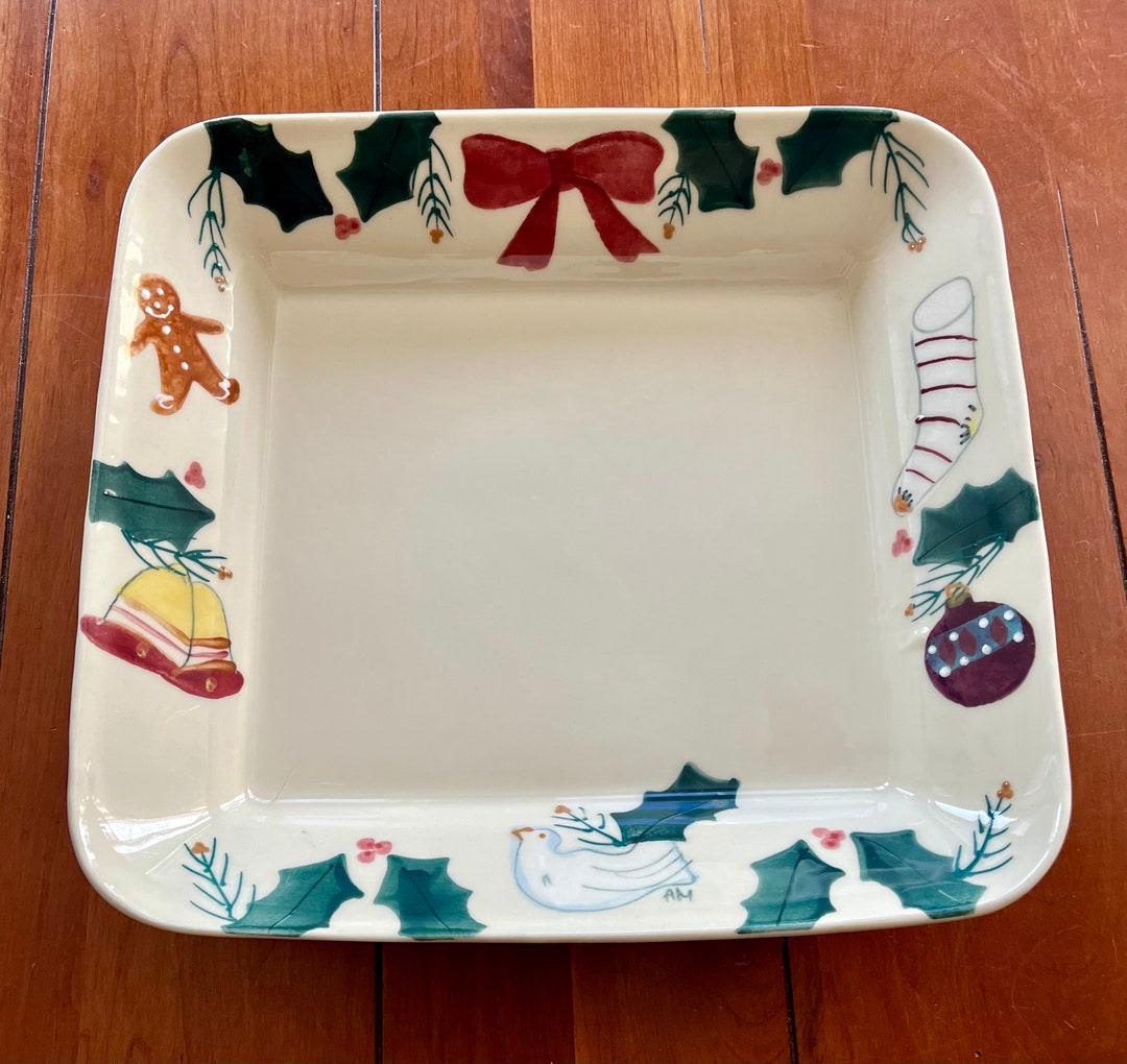 VINTAGE 1992 Hartstone Pottery Gingerbread Man Holly Berry Square ...