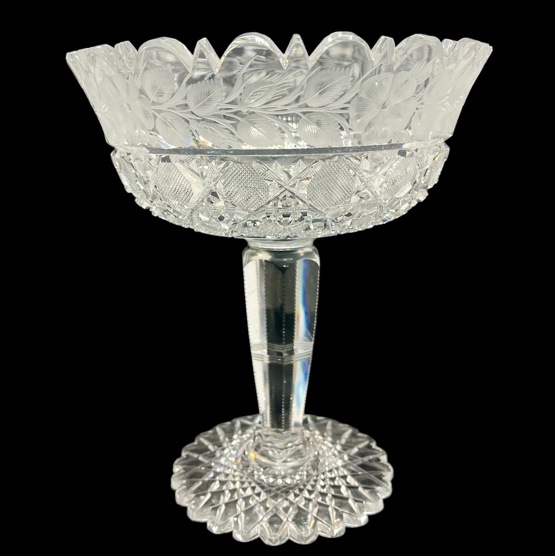 ANTIQUE Large ABP Brilliant Period Cut Glass Compote RARE Hunt Avon ...