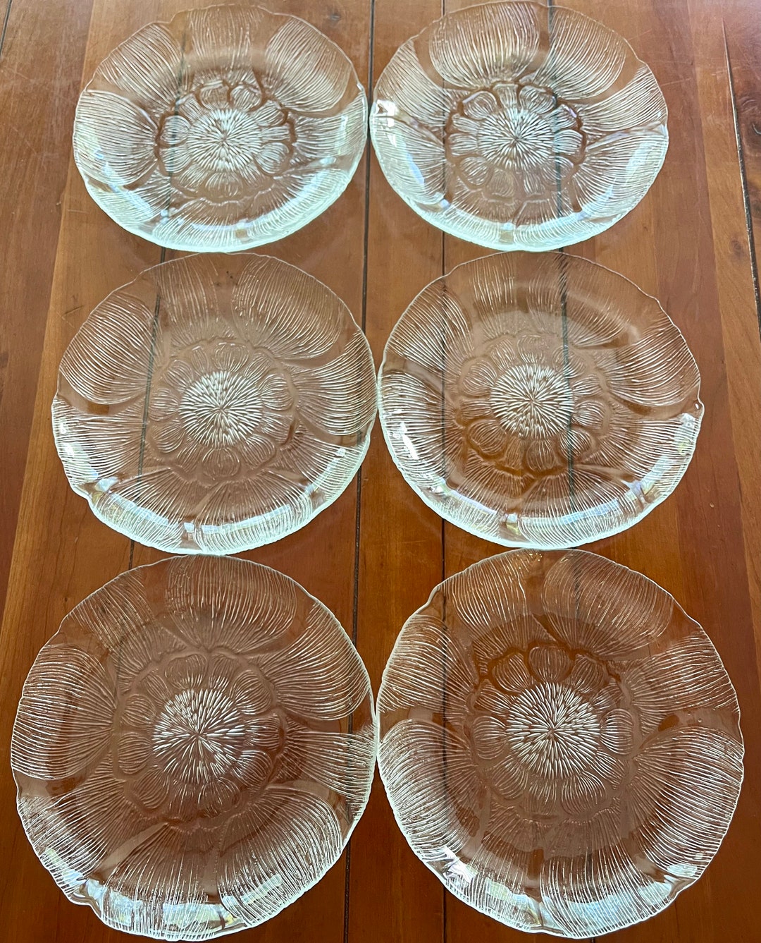 VINTAGE Arcoroc France Clear Glass Salad Plates Fleur Pattern Textured ...