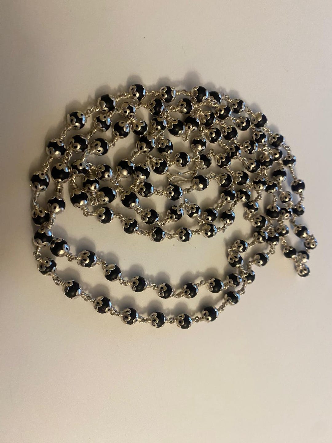 Ebony Karungali Mala: 108 Beads, Sterling Silver Capping - Etsy