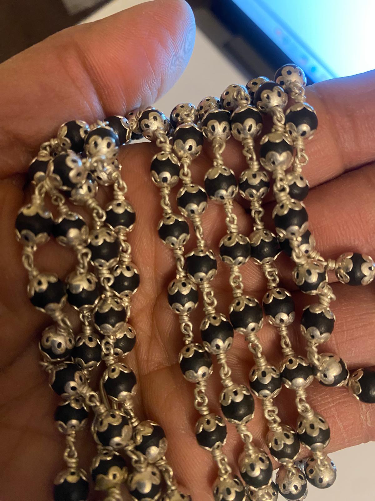 Natural Karungali Malai, in Pure Silver Caps Mala, Ebony Beads Mala ...