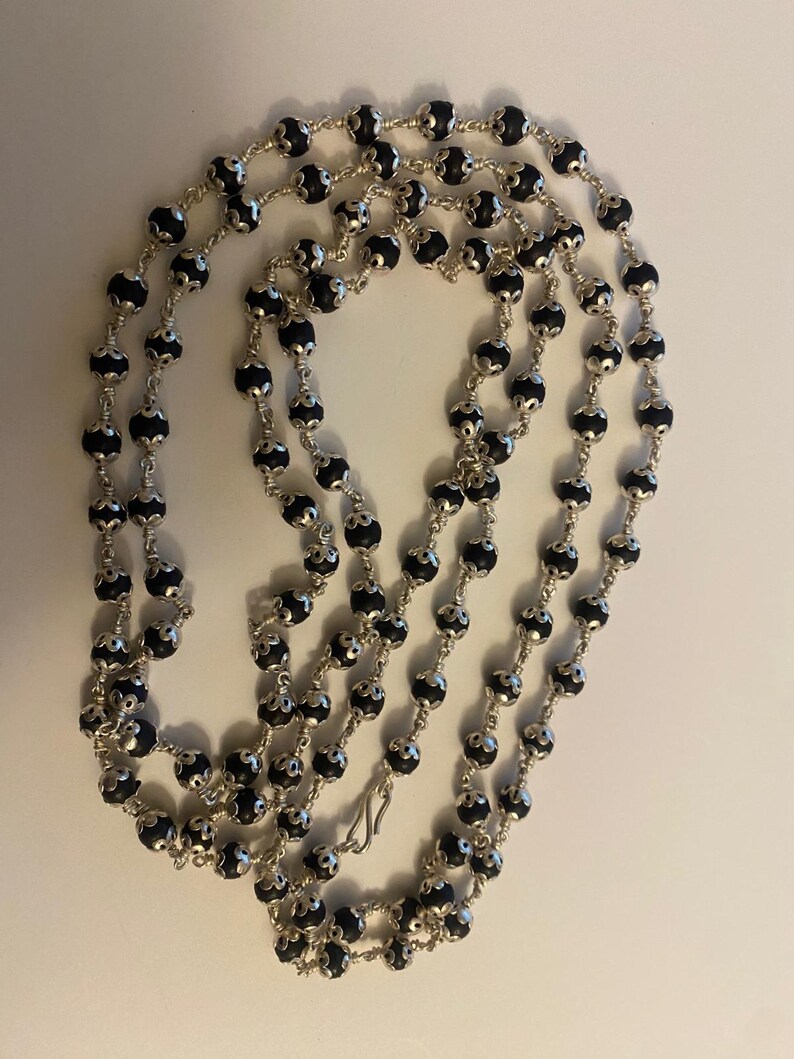Ebony Karungali Mala: 108 Beads, Sterling Silver Capping - Etsy