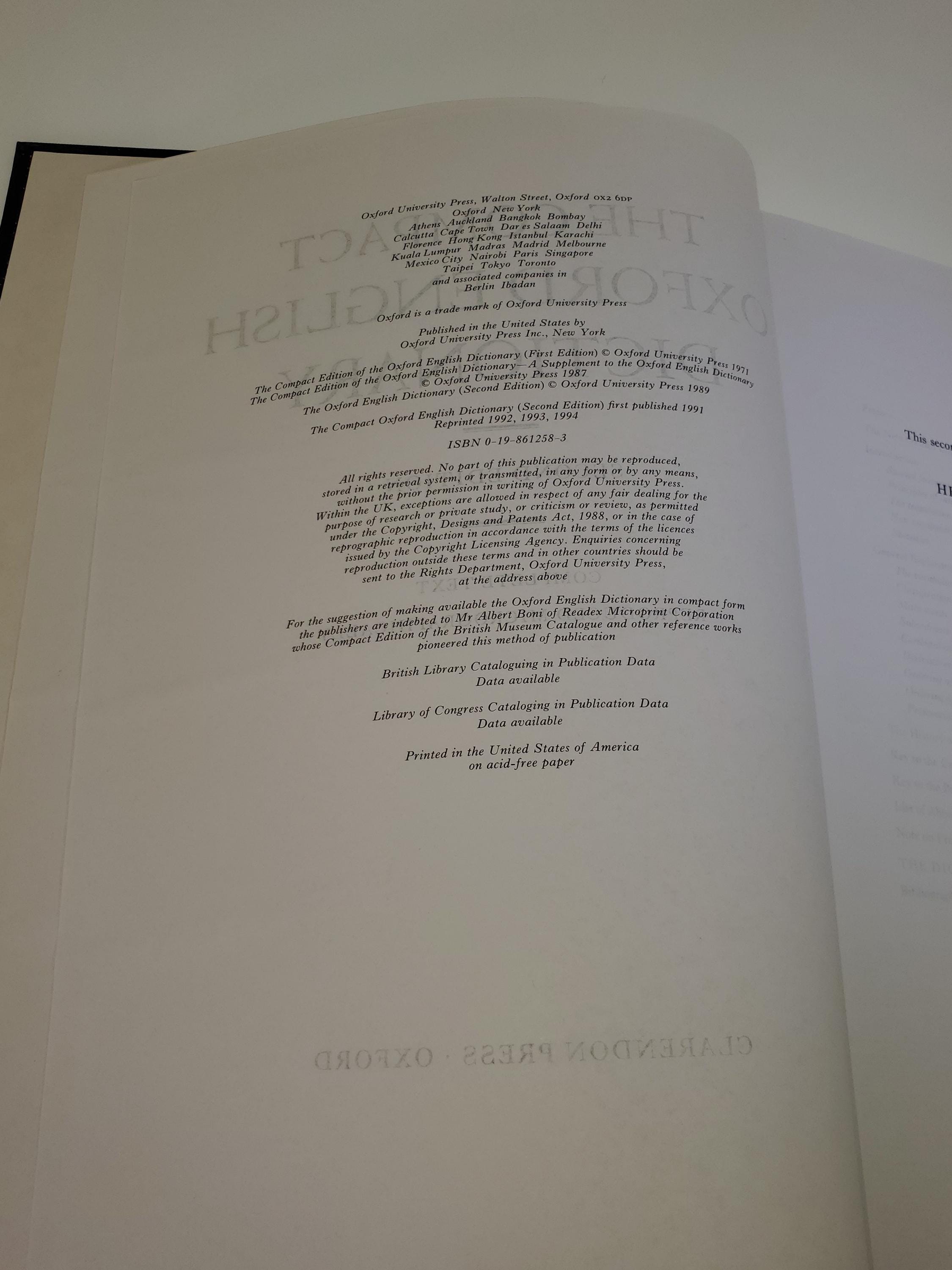 1994 the Compact Oxford English Dictionary Hardcover Book New Edition ...