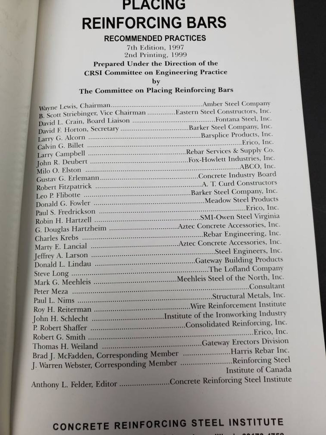 1997 Placing Reinforcing Bars CRSI Concrete Reinforcing Steel | Etsy