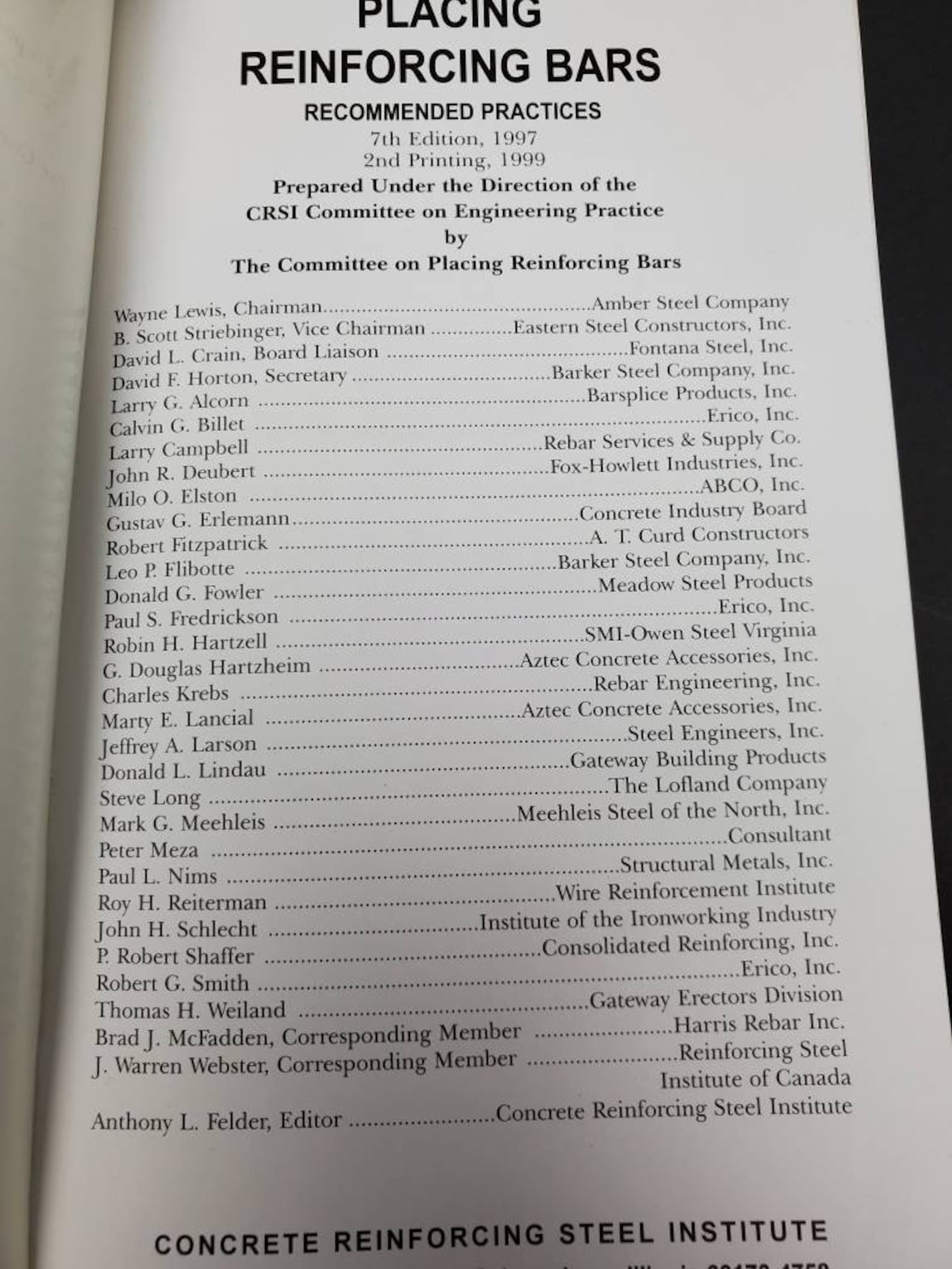 1997 Placing Reinforcing Bars CRSI Concrete Reinforcing Steel | Etsy