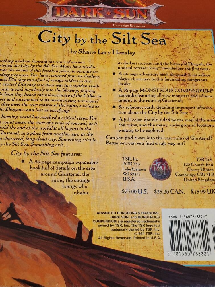 TSR 2432 Dark Sun World City by the Silt Sea 1994 Advanced | Etsy