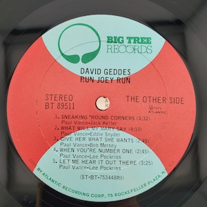 1975 David Geddes LP Run Joey Run Stereo Vinyl Record Album BT 89511 ...