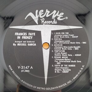 1961 Frances Faye and Russell Garcia LP in Frenzy Hi-fi Vinyl Record Album V 2147 Verve Records ...