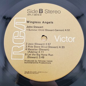 1975 John Stewart LP Wingless Angels Stereo Vinyl Record Album APL1 ...