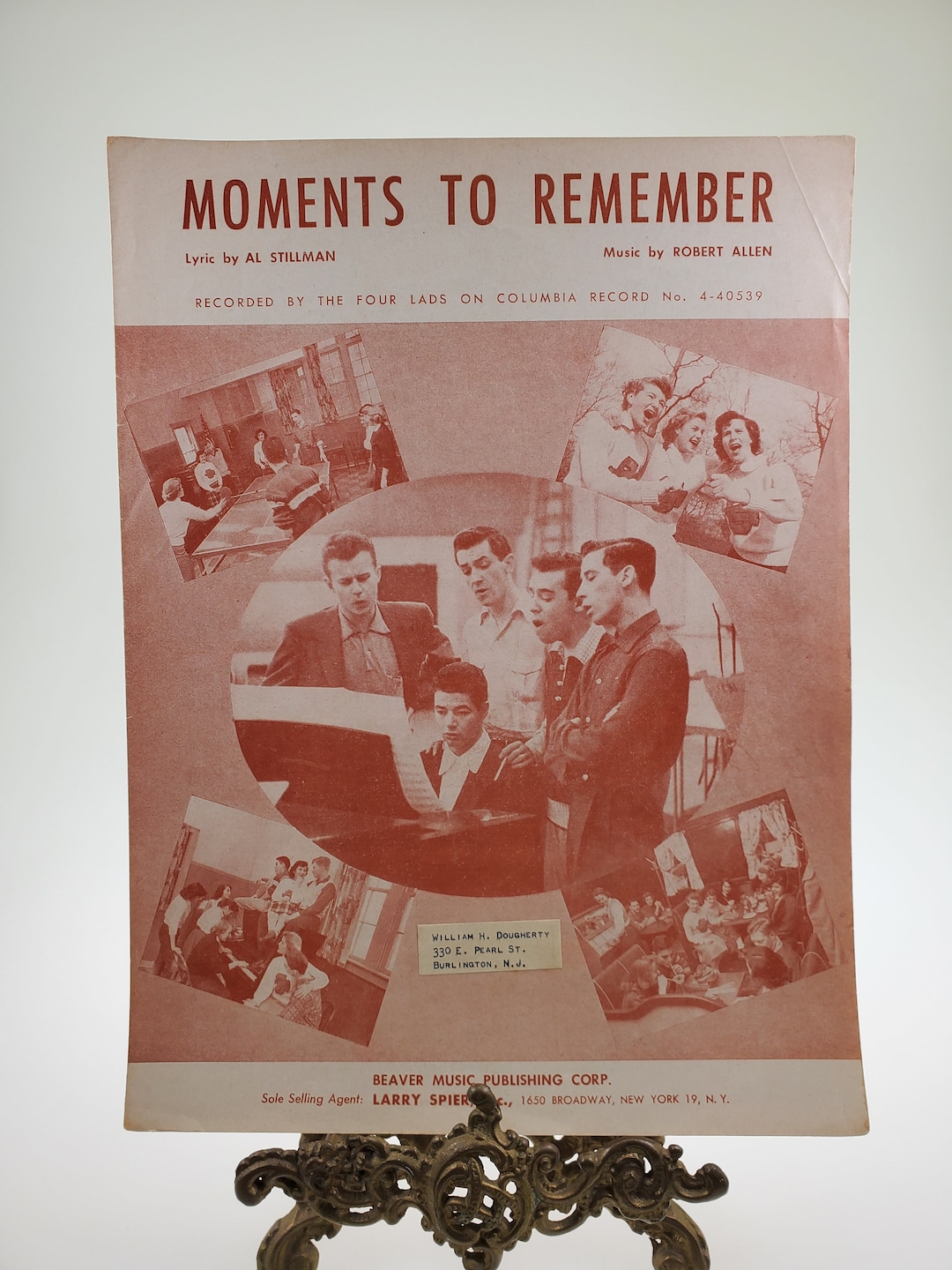 1955 Moments to Remember Sheet Music Recorded by the Four Lads Lyrics ...