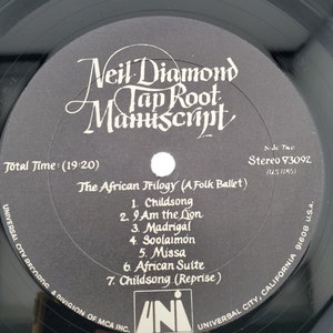 1970 Neil Diamond LP Tap Root Manuscript Stereo Vinyl Record Album UNI ...