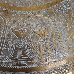 15" Engraved Brass Plate India Decorative Serving Display Tray Platter ...