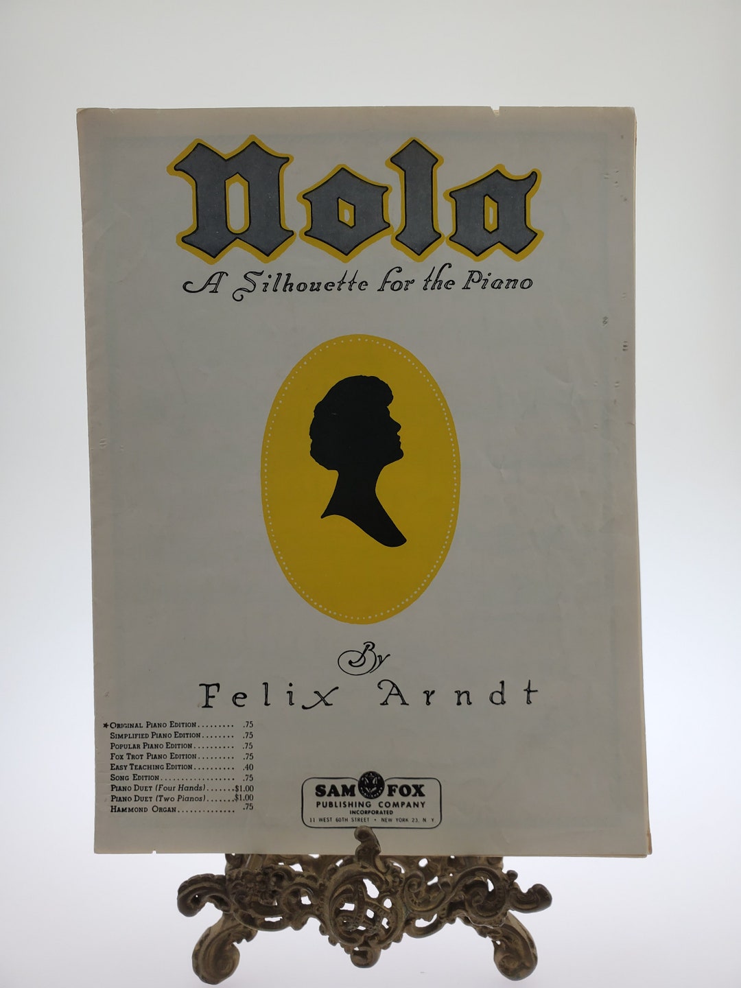 1942 Nola a Silhouette for the Piano Sheet Music by Felix Arndt Published by Sam Fox - Etsy