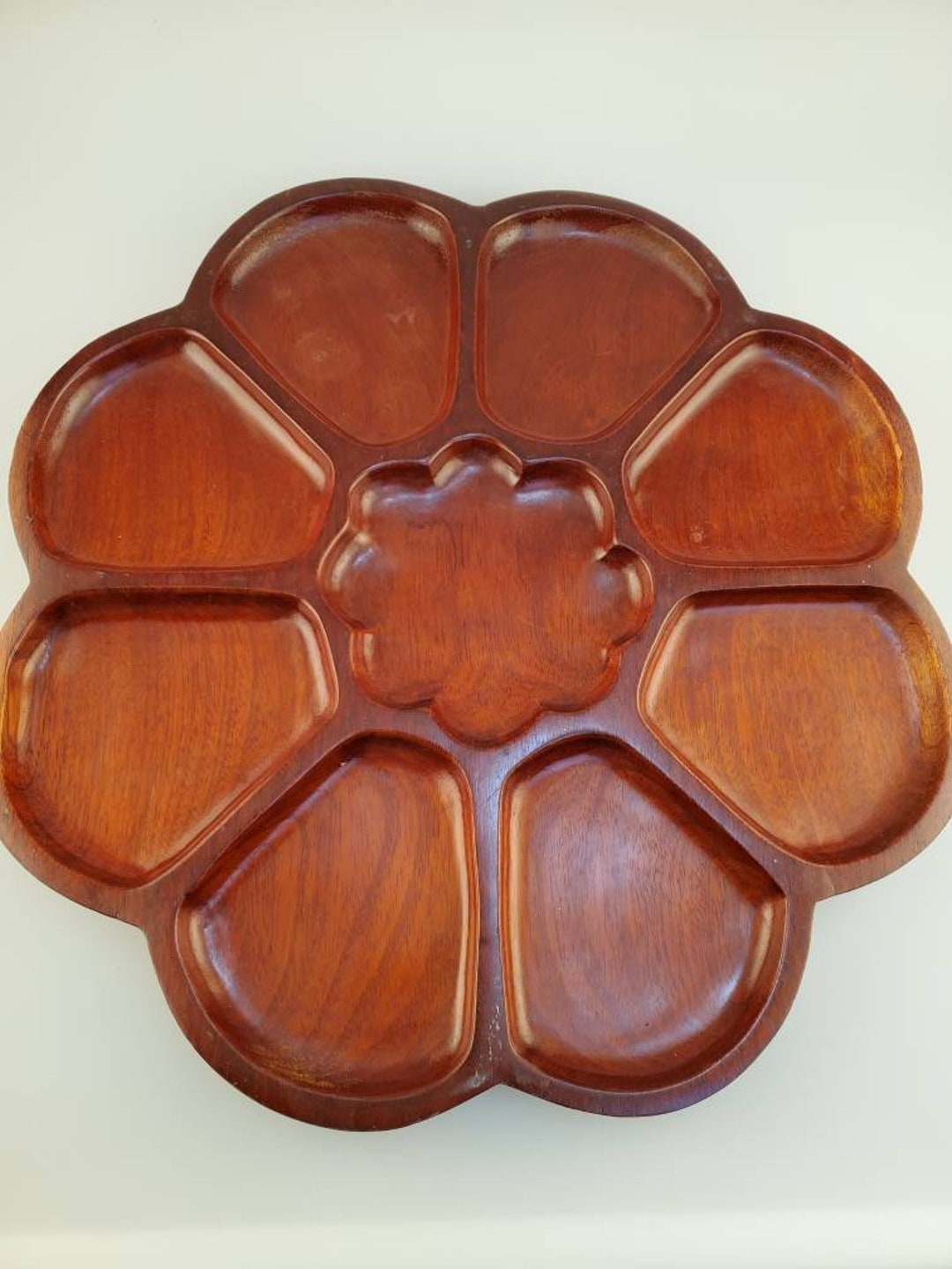 15" Divided Carved Mahogany Wood Platter Tray - Etsy