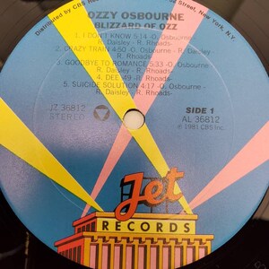 1981 Ozzy Osbourne Blizzard of Ozz LP BL 36812 JZ Jet Records Isbn 7464 36812 1 Vinyl Record ...