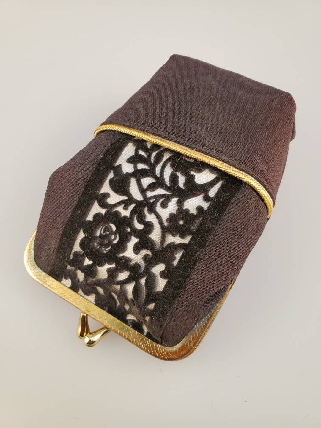 1940's NOS Black Velvet Filigree Coin Purse With Brass Clasp, Black ...