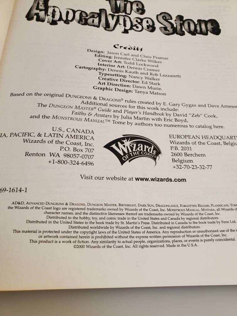 TSR 11614 The Apocalypse Stone d20 2000 Dungeons and Dragons | Etsy
