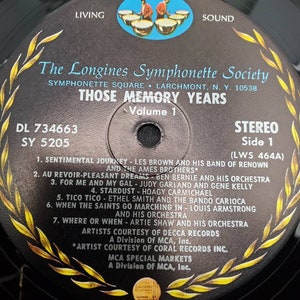 1950 the Longines Symphonette Society the Memory Years LP DL 734663 SY ...
