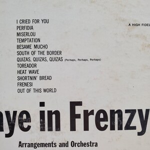 1961 Frances Faye and Russell Garcia LP in Frenzy Hi-fi Vinyl Record Album V 2147 Verve Records ...