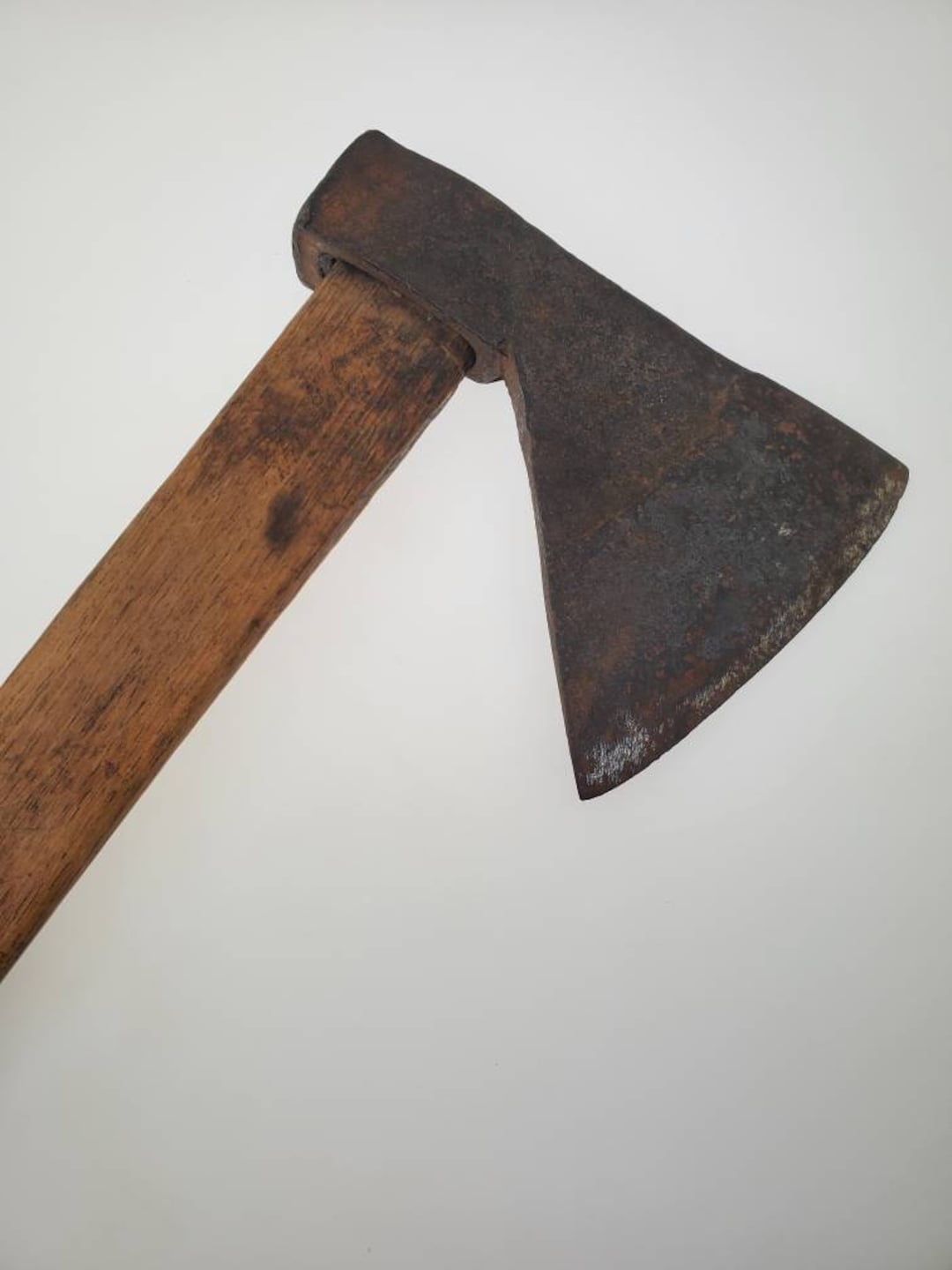 Rare Primitive Iron 1700's Hand Forged Homestead Axe on Hand Hewn Two ...