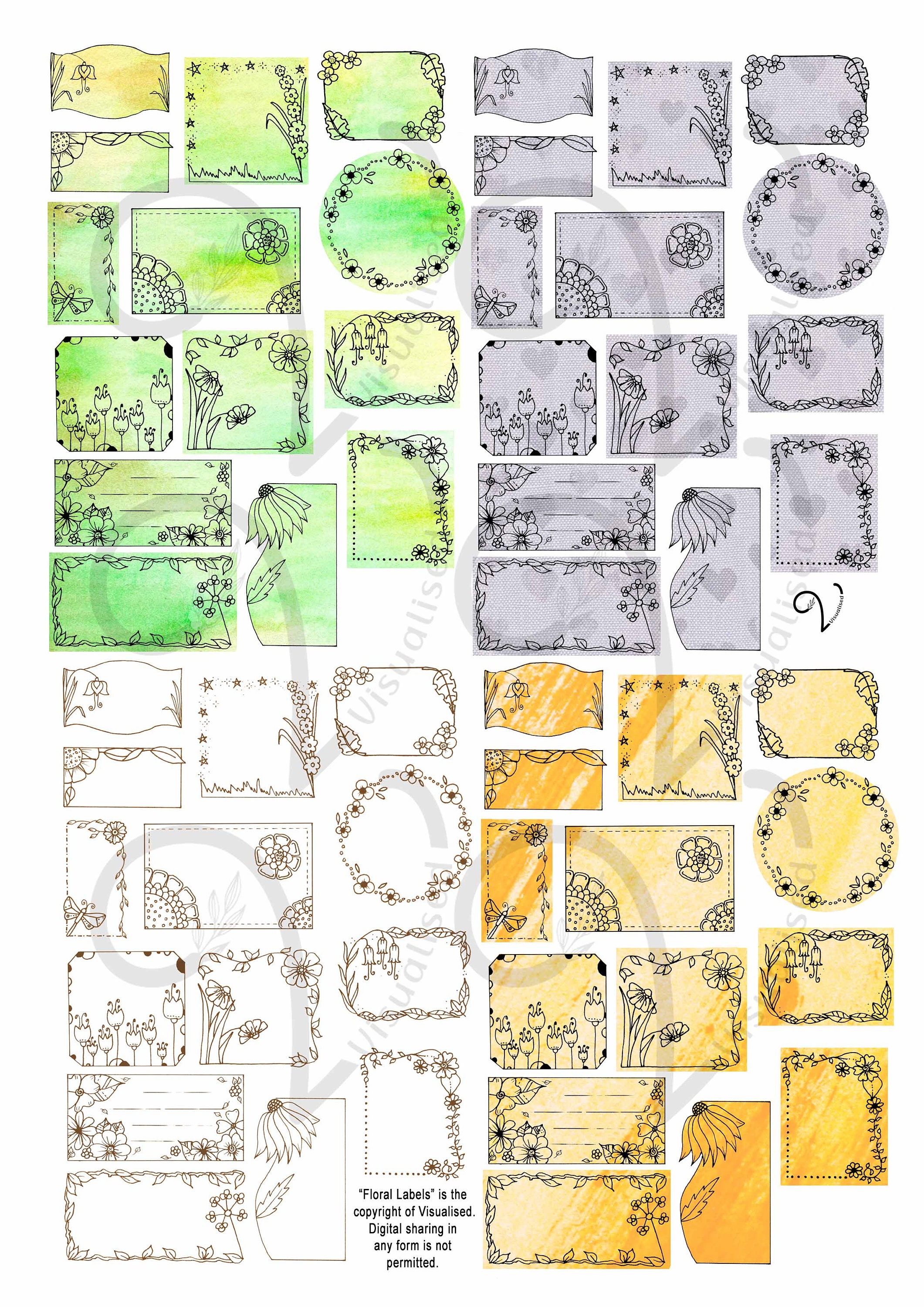 Floral Labels Nature Hand Drawn Labels for Journals and Ephemera - Etsy