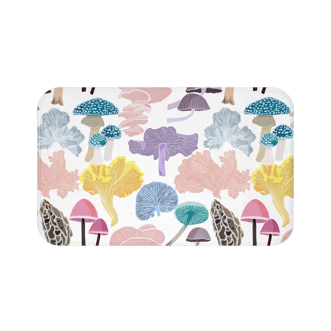 Mushroom Bath Mat Colorful Fungi Cabin Core Bathroom Rug, Botanical ...