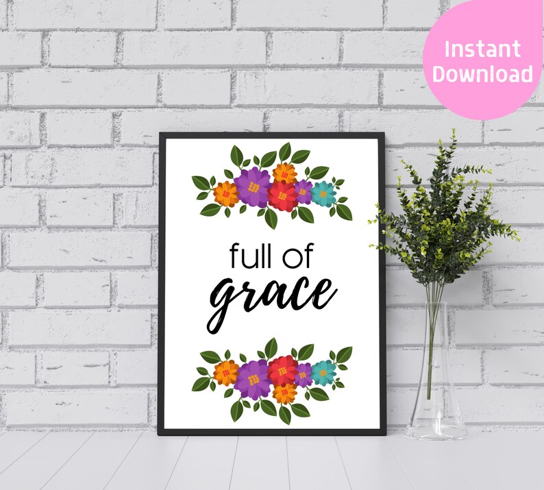 Full of Grace Print, Floral Wall Art, Floral Print, Christian Wall ...
