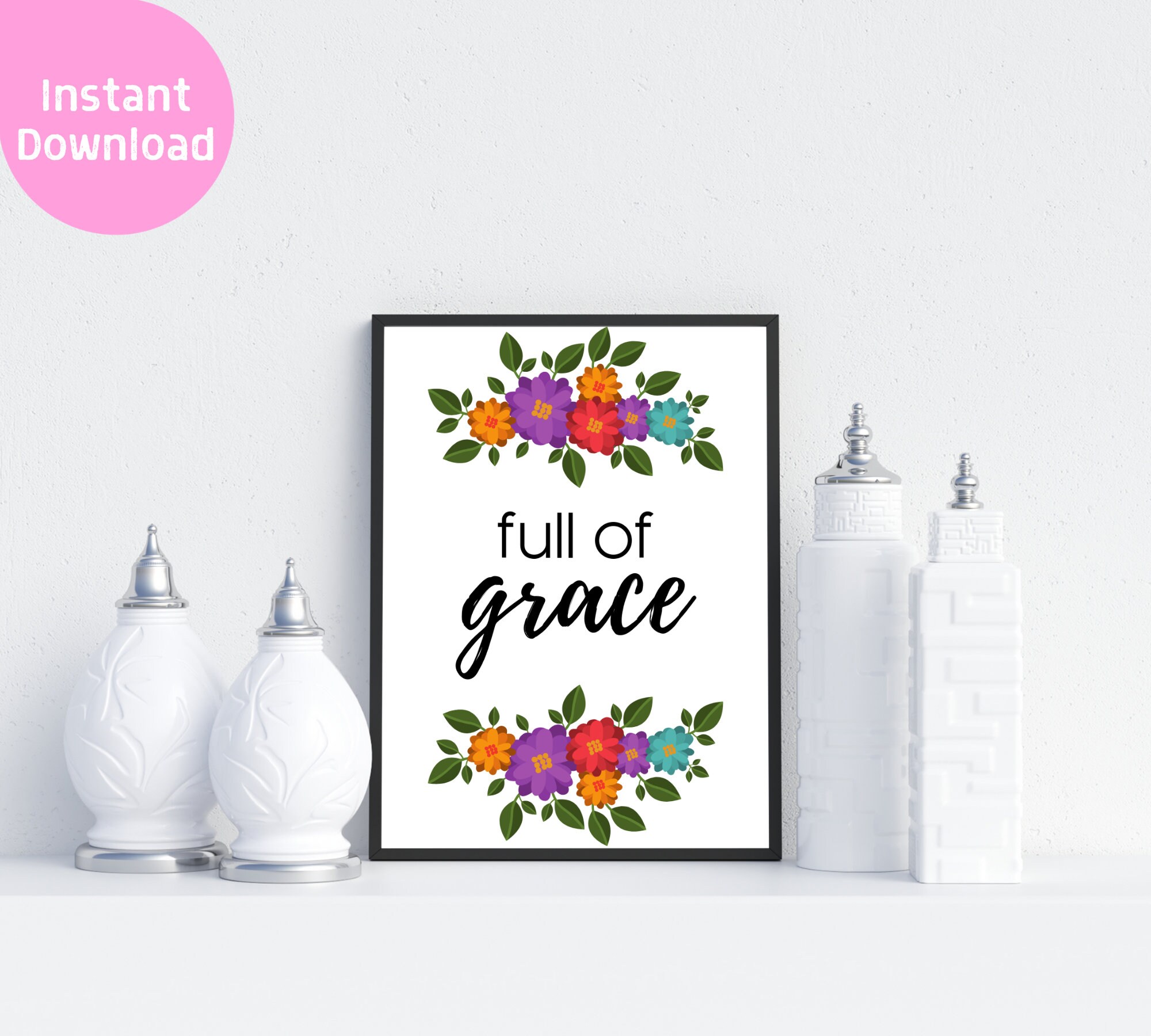 Full of Grace Print, Floral Wall Art, Floral Print, Christian Wall ...