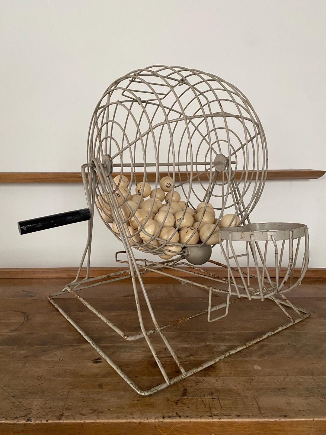 Vintage Bingo Lottery Cage Metal Steel Turner Spinner Wheel With ...