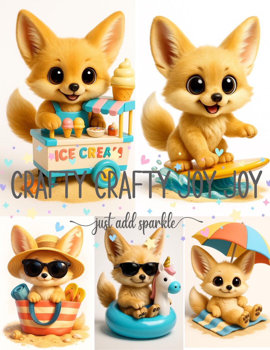 Adorable Baby Fennec Fox Beach Clipart – 24 Cute JPG Images of Foxes in ...