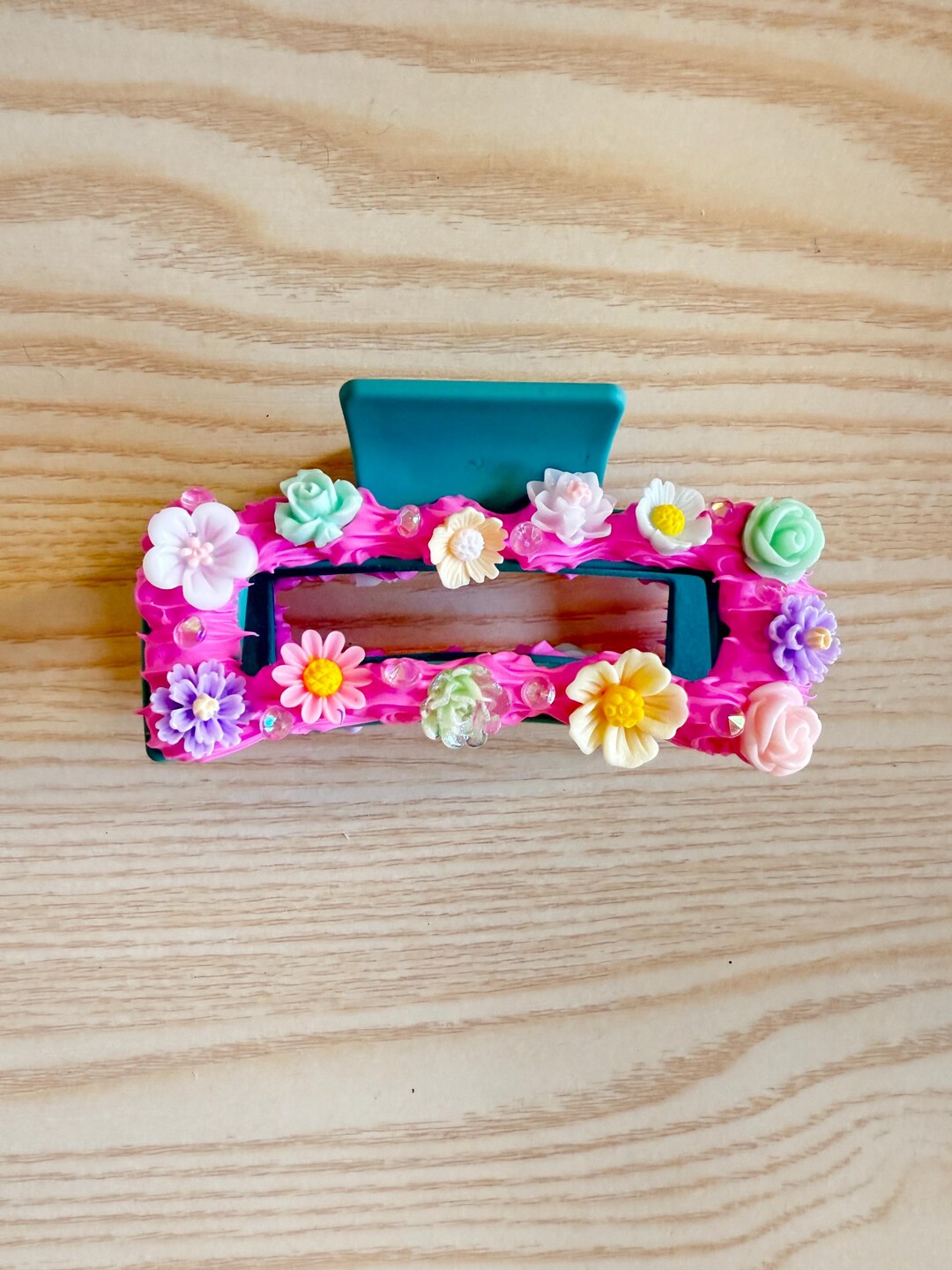 Floral Decoden Claw Clip – Bright Pink Hair Accessory With Pastel ...